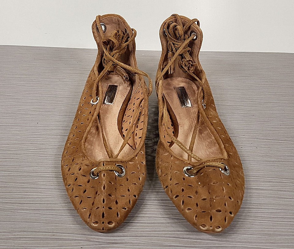 Halogen Nella Ghillie Flat, Cognac Perforated Leather, Womens Various ...