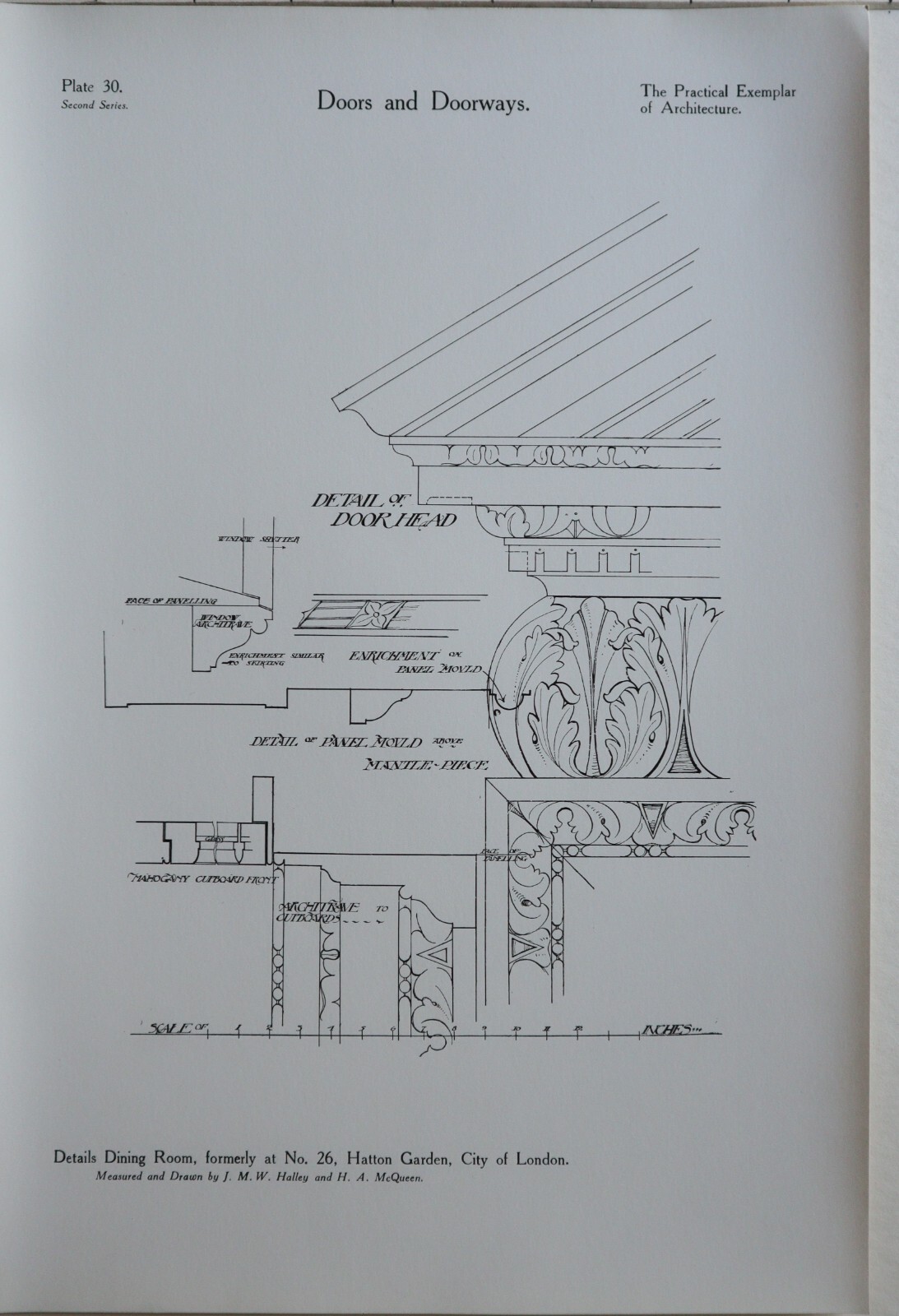 1908 ARCHITECTURE PRINT DOORS & DOORWAY DINING ROOM HATTON GARDEN ...