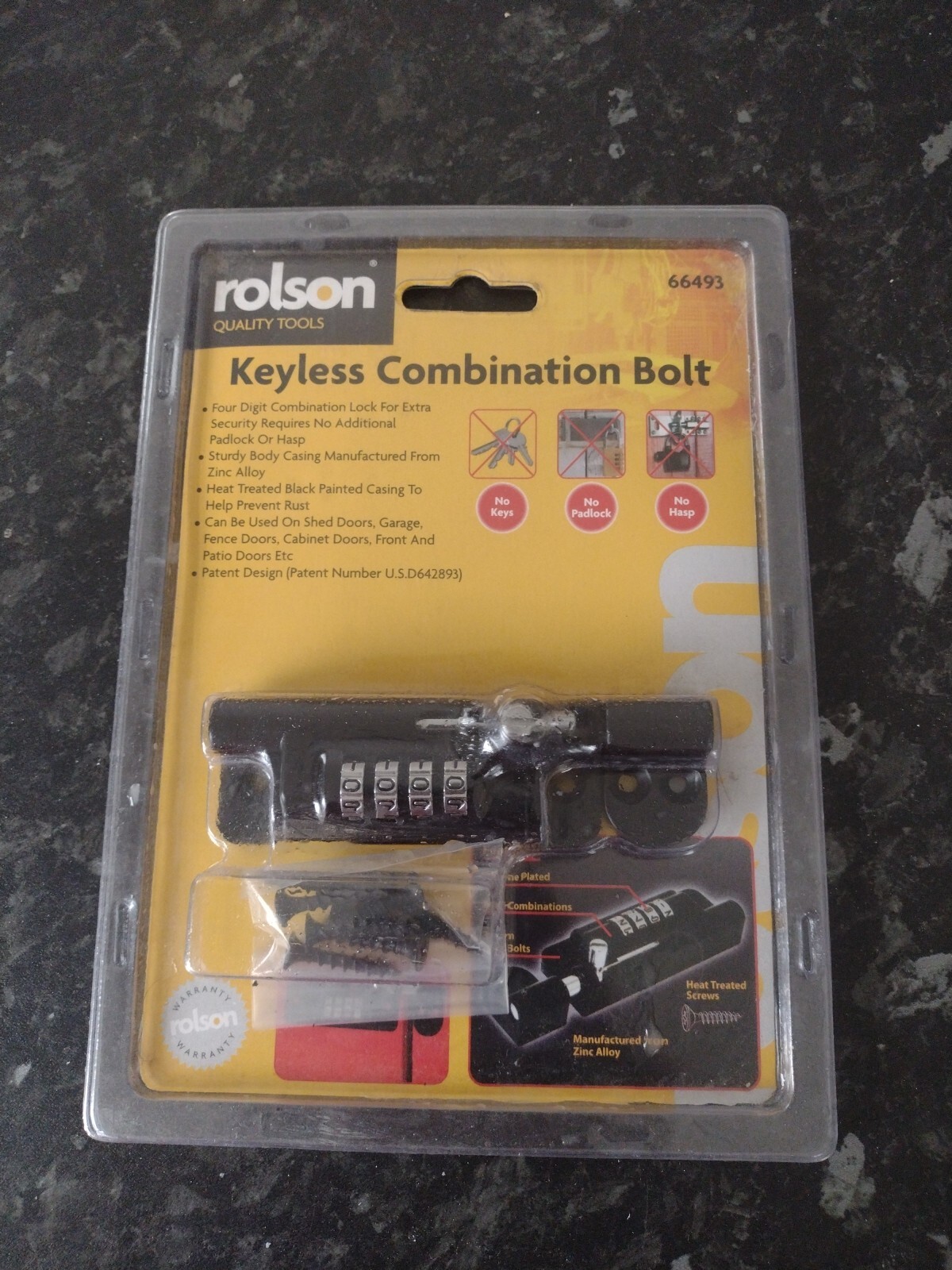 Rolson 66493 Keyless 4 DIGIT Combination Slide Lock Security Bolt ...