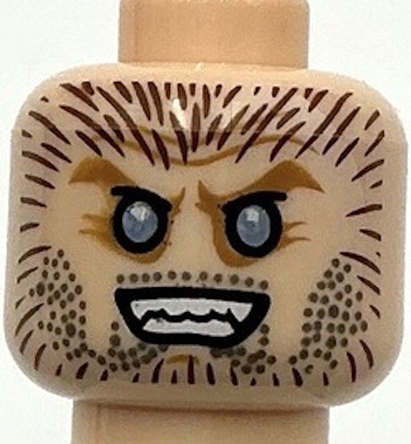 Lego New Light Nougat Minifigure Head Dual Sided HP Werewolf Fur with ...