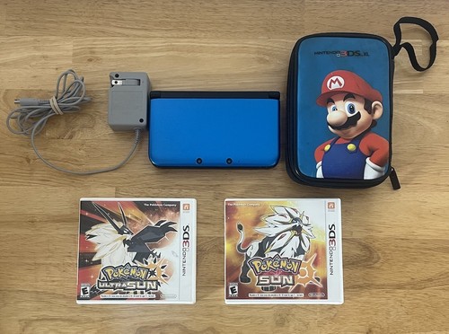 Blue 3DS XL Console With Charger + 2Pokémon Games With Original Cases ...