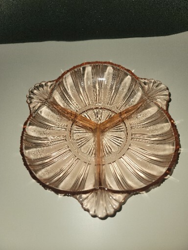 Pink Depression Glass Candy Dish Divided Relish Tray Shell / Fan ...