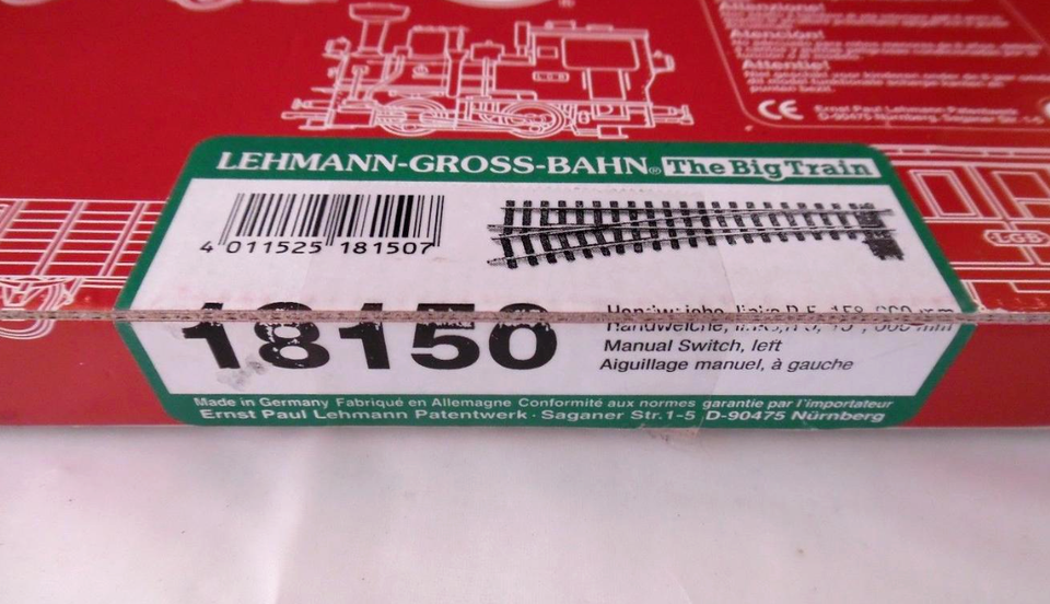 LGB 18150 G Scale Manual Switch Left 15-Degree G Scale Turnout R5 | eBay
