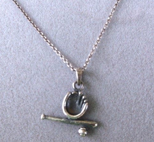 925 STERLING SILVER BASEBALL GLOVE BAT & BALL CHARM PENDANT NECKLACE ...