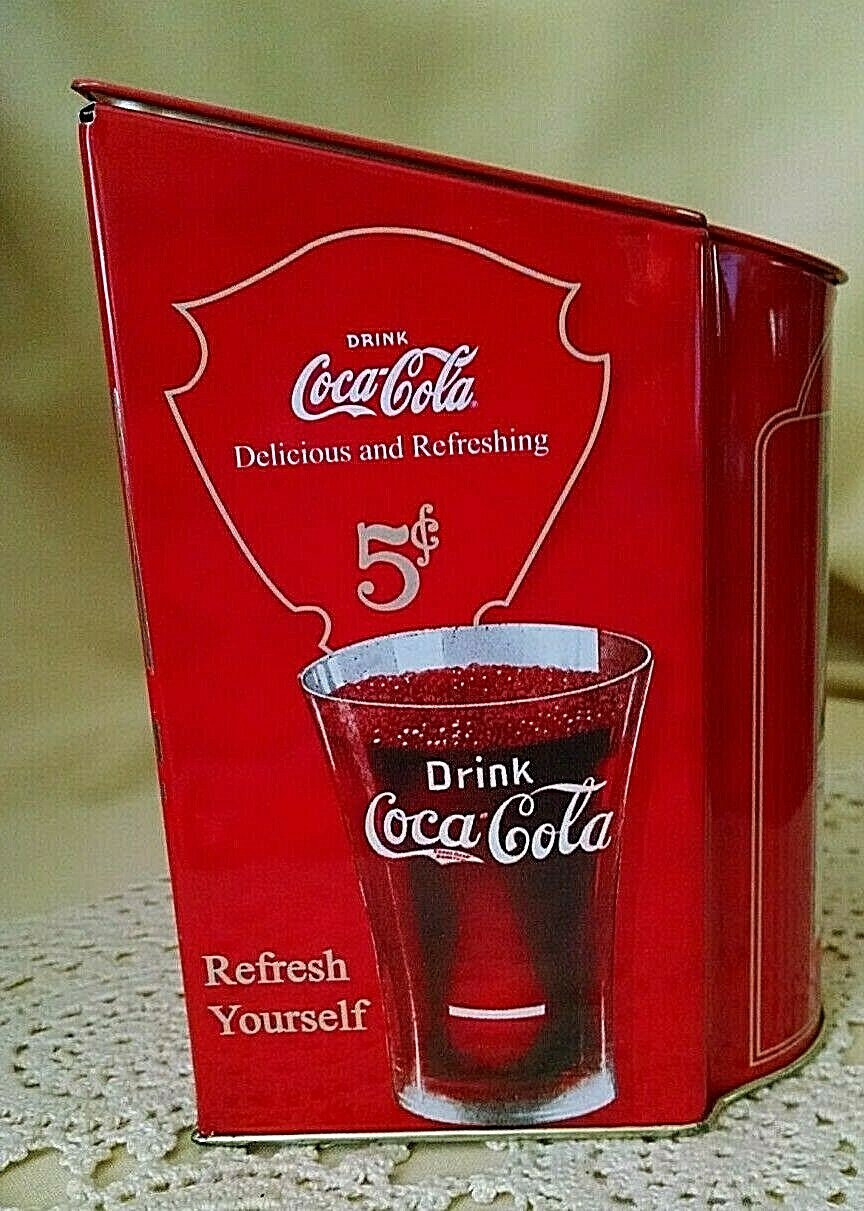 COKE TIN CANISTER SLOPED HINGED LID TIN BOX | Grelly USA