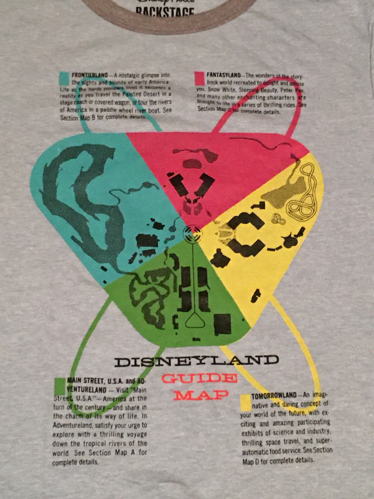 Disney Parks Backstage Disneyland Guide Map of Lands Ringer T-Shirt ...