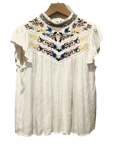 Cyrillus Paris Top Womens L Embroidered Ruffled Tunic Boho Lagenlook ...