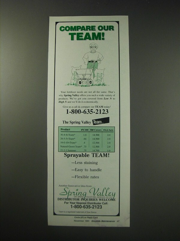 1991 Spring Valley Fertilizer Ad - Compare our team! | eBay