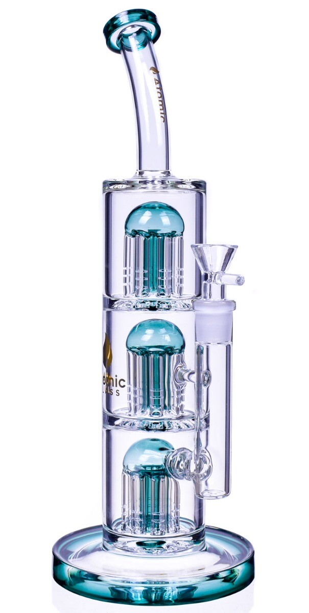 THICK 14" Triple Tree Perc TALL Bong HEAVY Glass Water Pipe HOOKAH Teal ...