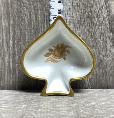 VTG PORCELAIN CANDY/NOVELTY DISH SPADE GOLD INLAY HAND PAINTED FRANCE ...
