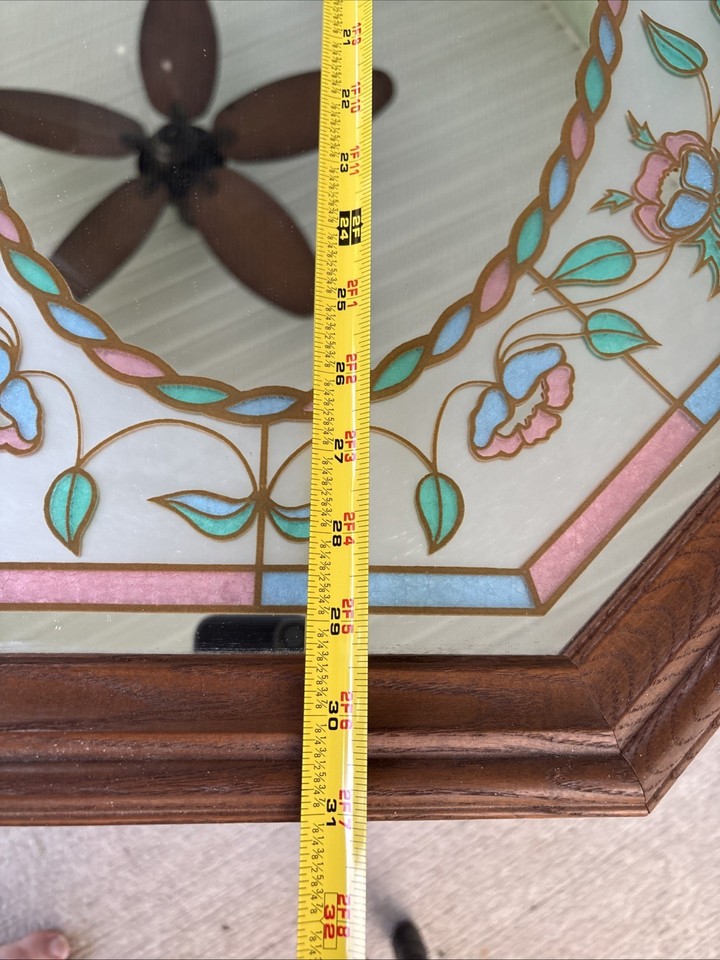 Vintage octagon etched rope oval mirror color glass real wood framed ...