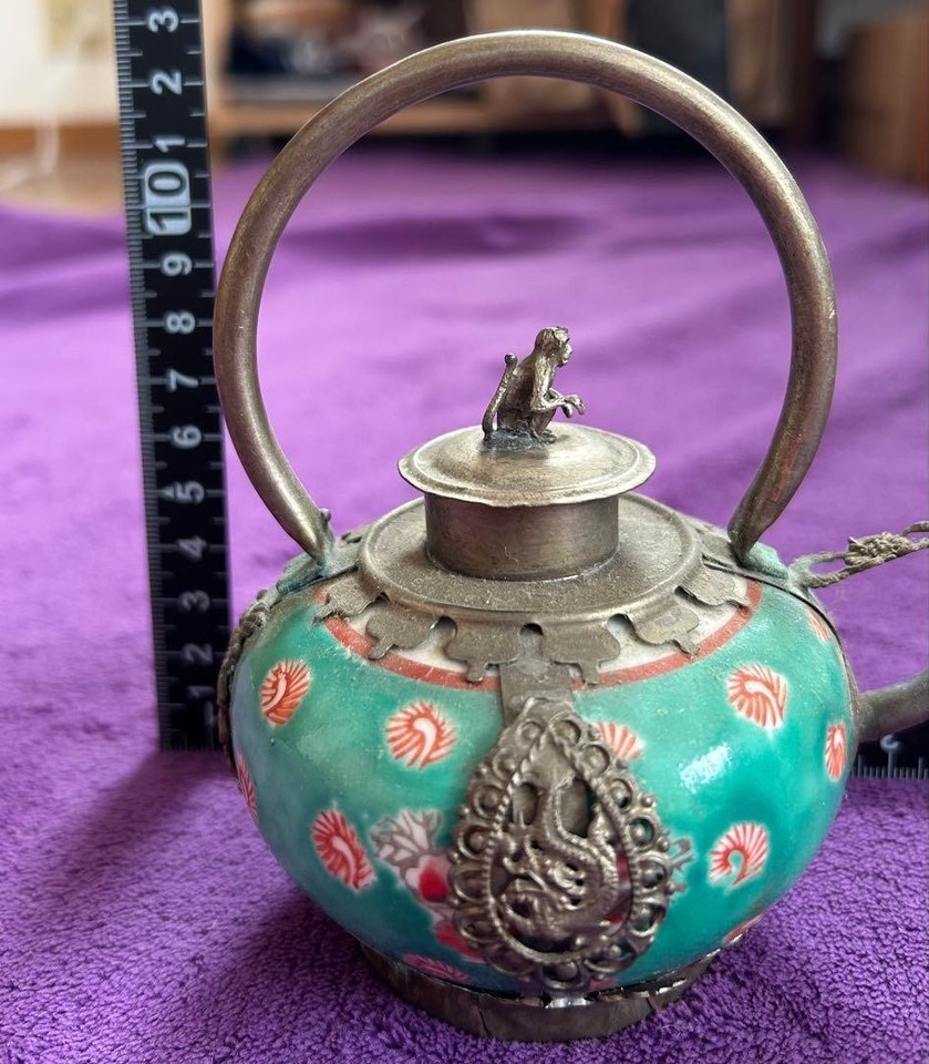 Teapot Pottery Bronze 4.9 inch 19Th Century Antique Japanese Edo Tea ...
