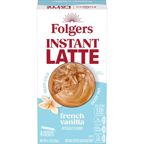 4 BOXES Folgers Instant French Vanilla Latte coffee mix just add water ...
