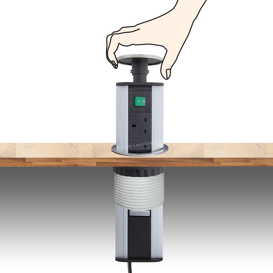 POP UP Power Tower 3 Socket 2 USB with Safety Switch Silver/Stainless ...