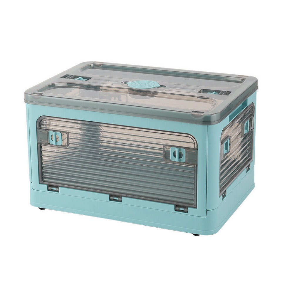 Storage Box with Lid Wheels Folding Container Case Organsier Front/Side ...