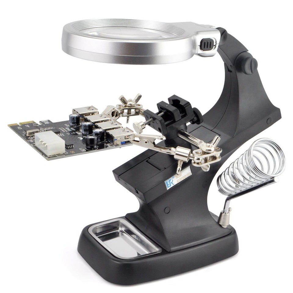 Helping Hand Soldering Stand With 10 LED Light Clip Magnifier ...