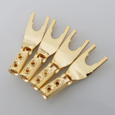 Copper Gold Plated Audiophile Copper Y Spade Plug Speaker Cable Fork ...