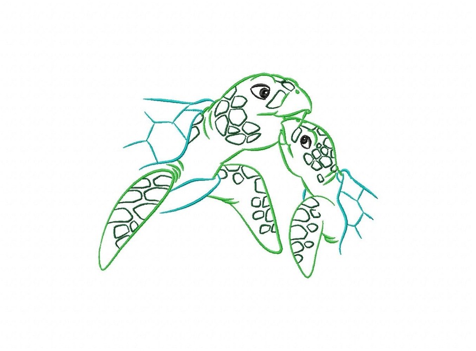 Color Outline Sea Turtles 10 Machine Embroidery Designs CD in 4 sizes ...