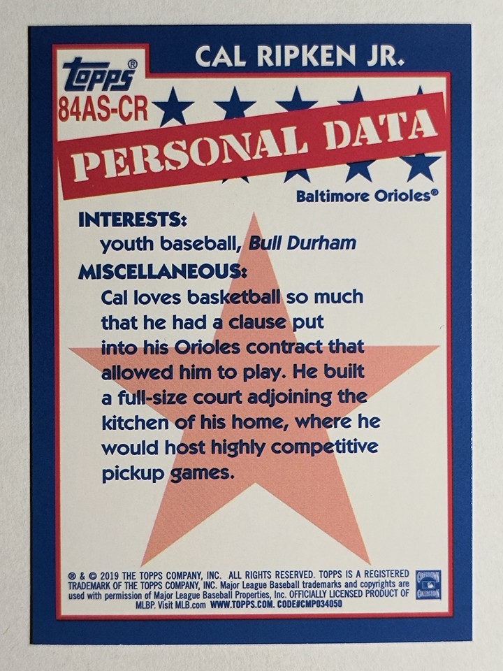 2019 Topps '84 Topps All Stars #84ASCR Cal Ripken Jr. | eBay