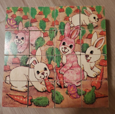 Vintage Simplex Wooden Cube Puzzle 17 Pieces, Animals, Numbers | eBay