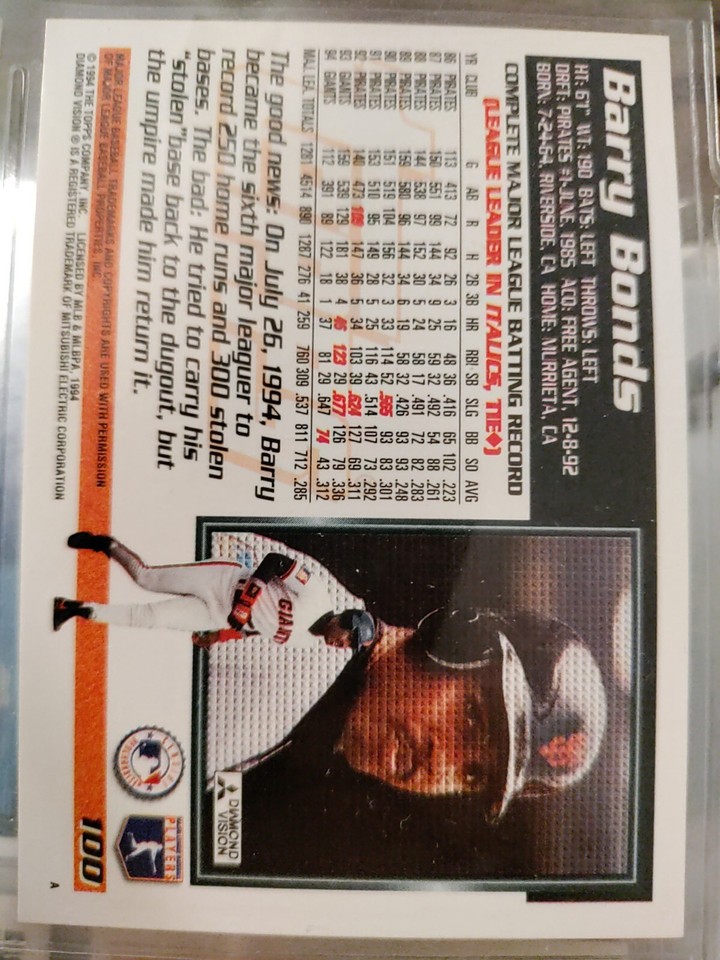 1995 Topps - Barry Bonds #100 OF San Francisco Giants | eBay