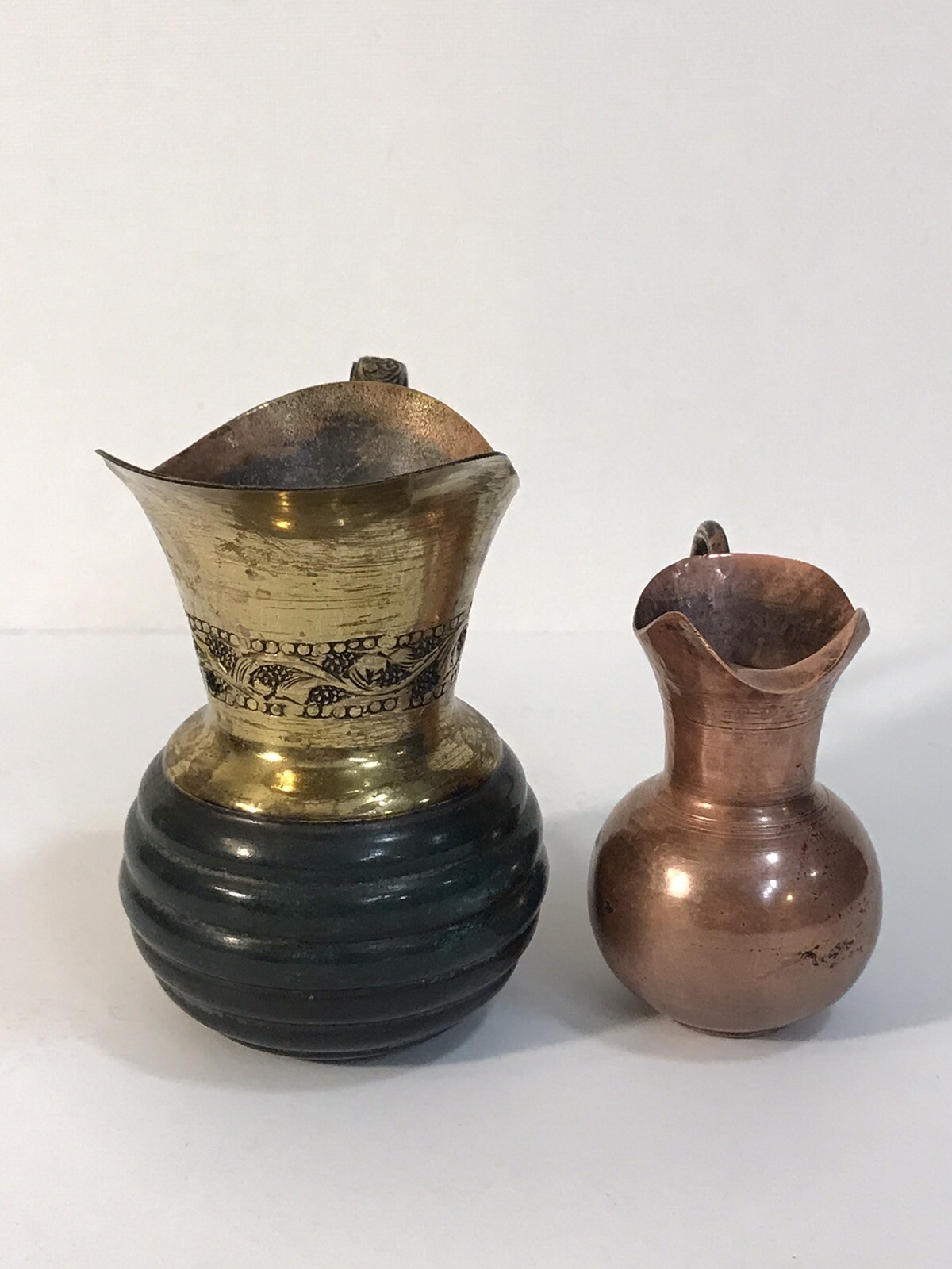 Miniature Oil Pitchers Judaica Hebrew Hadap Israel Hammered Copper ...