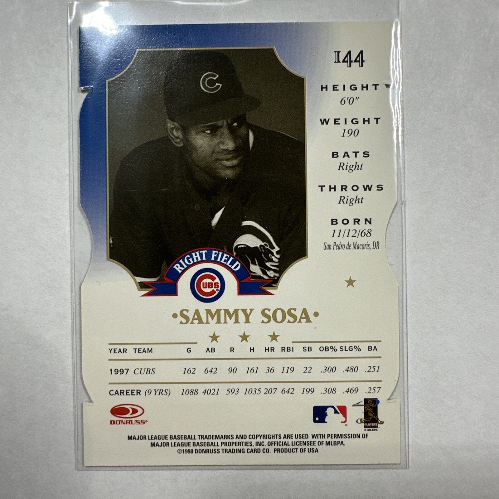 1998 Leaf - Fractal Matrix Die-Cut Gold Y-Axis #144 Sammy Sosa for sale ...