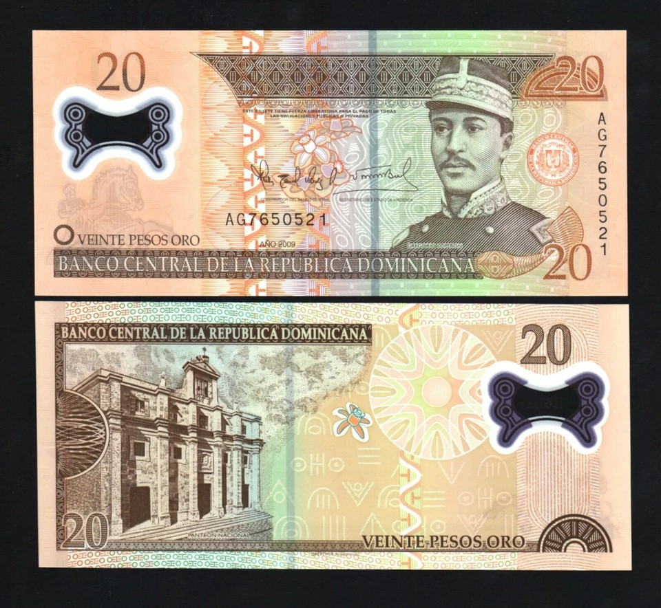 Dominican Republic 20 PESOS P-182 2009 x 1 Polymer Flower UNC ...