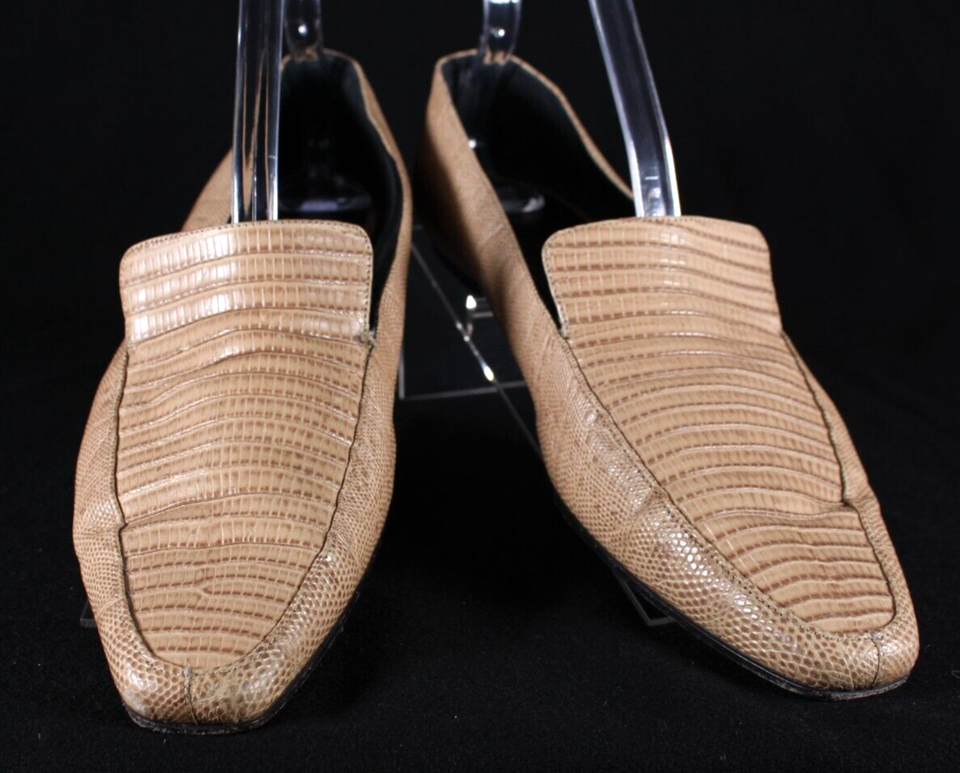 THE ROW Mottled Tan Lizard Skin Elongated Toe MINIMAL Loafers Flats 40. ...