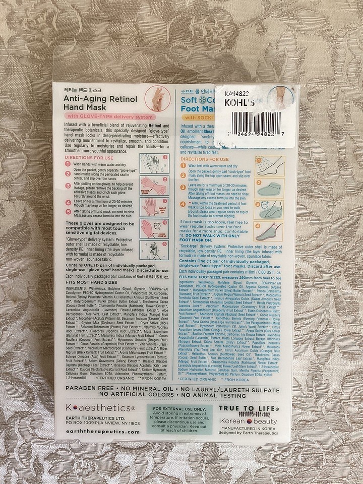 Earth Therapeutics Anti-Aging Retinol Hand Mask & Soft Cool Intensive ...