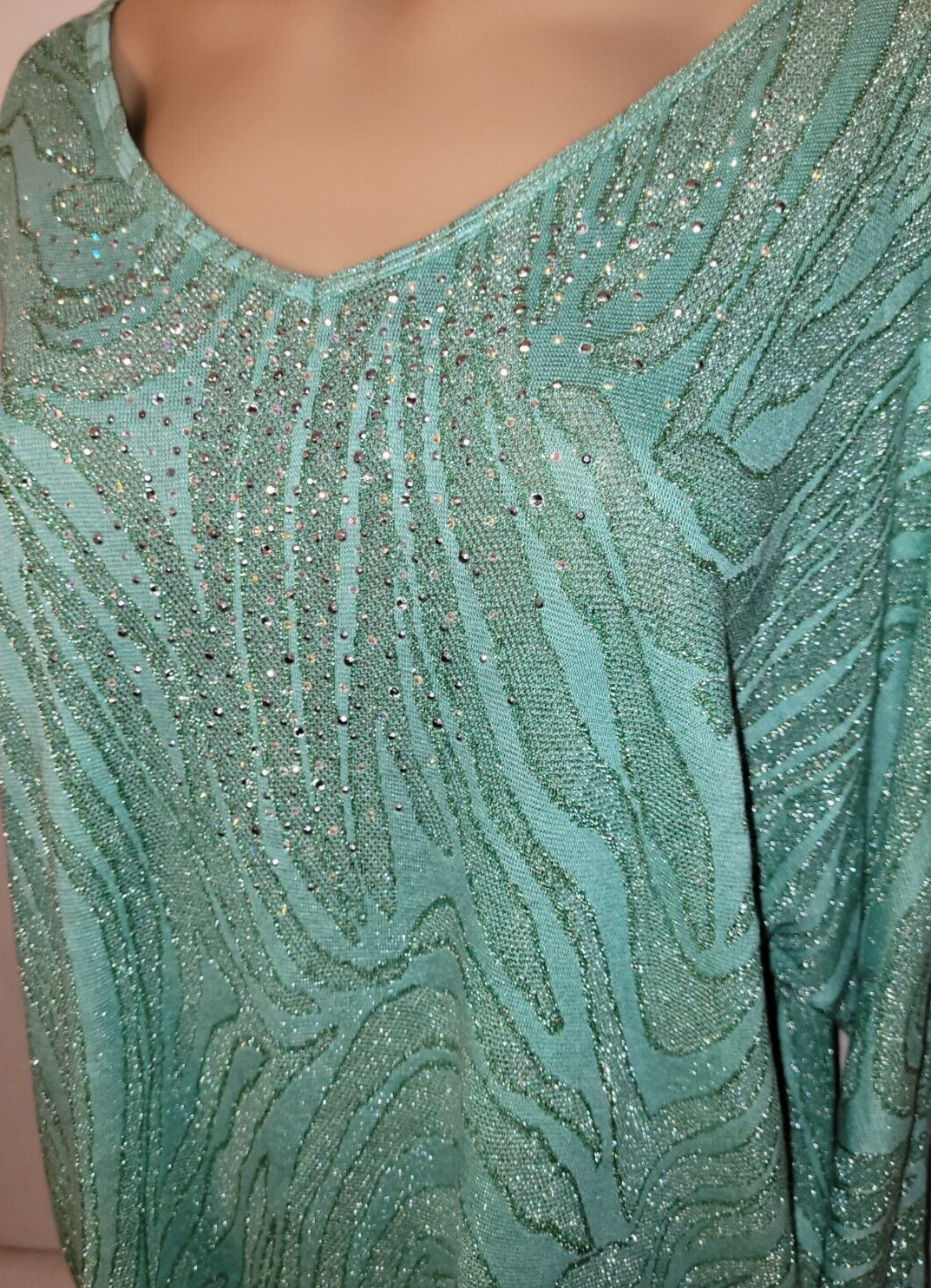Reba Large Teal Green Shimmer Zebra Print Rhinestone … - Gem