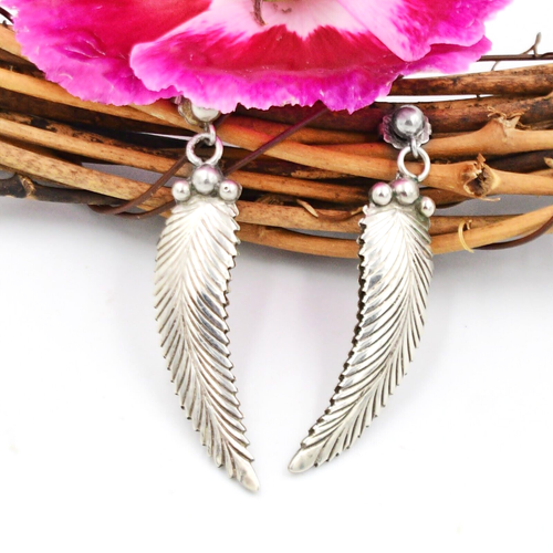 Sterling Silver 925 Native American Textured Feather Dangle/Drop Earrings | eBay