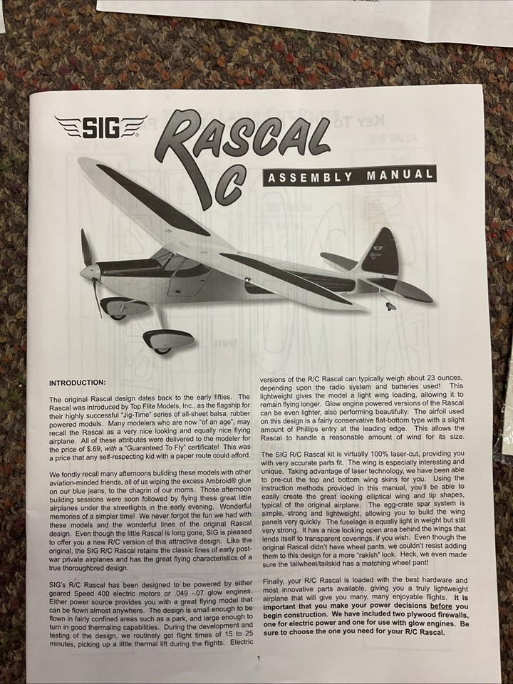 SIG RASCAL PLANS & DECAL SHEET FOR R/C BALSA MODEL AIRPLANE KIT | eBay