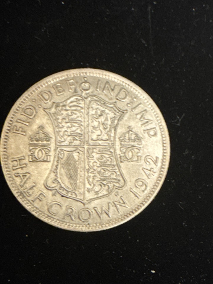 1942 KING GEORGE VI SILVER 50% HALF CROWN COIN. VERY GOOD CONDITION ...