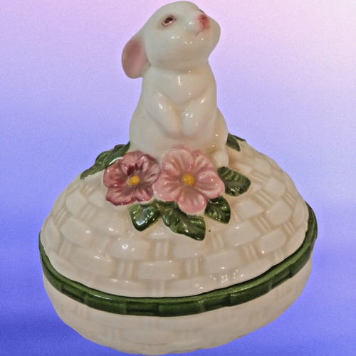 Avon Bunny Rabbit Trinket Box Vintage 1982 Hand Paint Ceramic Ring ...