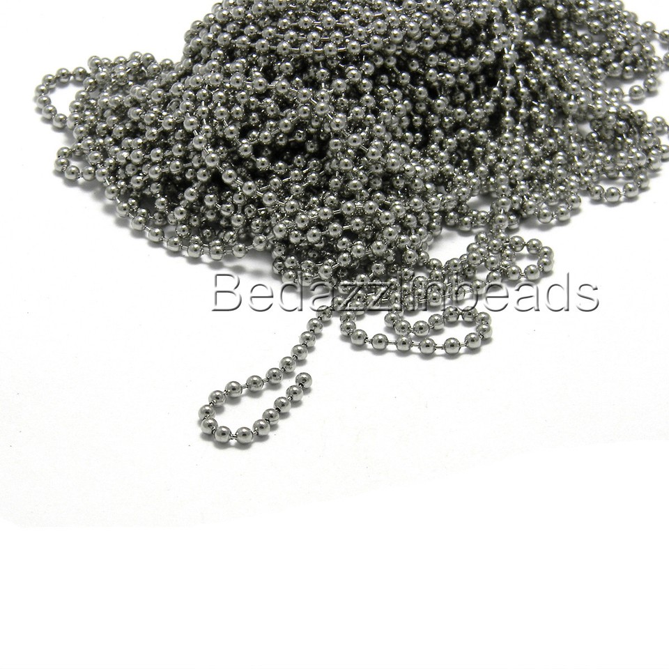 Round 2.4mm Dog Tag Beaded Ball Metal Chain Sold Bulk by the Yard ...