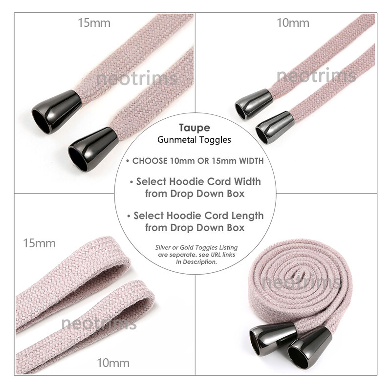 Drawstring Cord Flat Cotton Sweatshirt Hoodie String Gunmetal Toggles ...
