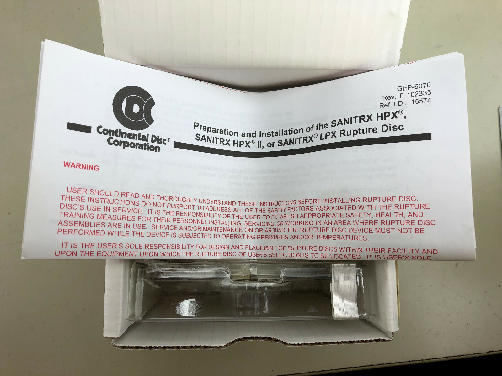 CDC Continental Rupture Disk Certiflow 1" Sanitrx HPX-90 IS(gas/liquid ...