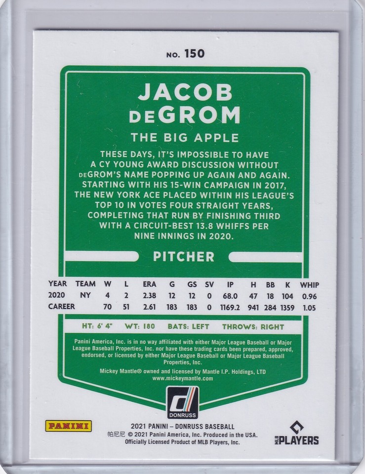 2021 Panini Donruss Baseball Purple #150 Jacob DeGrom METS | eBay