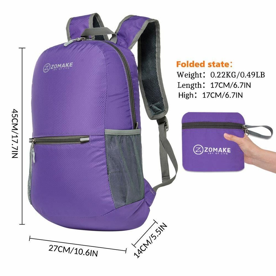 ZOMAKE Purple Ultra Lightweight Packable Backpack Water Resistant ...