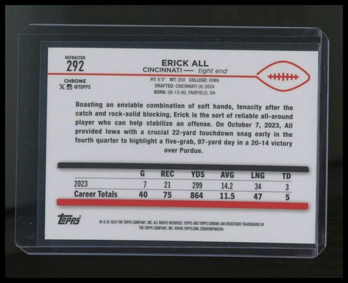 Erick All 2024 Topps Chrome Football Refractor Parallel Rookie Card ...
