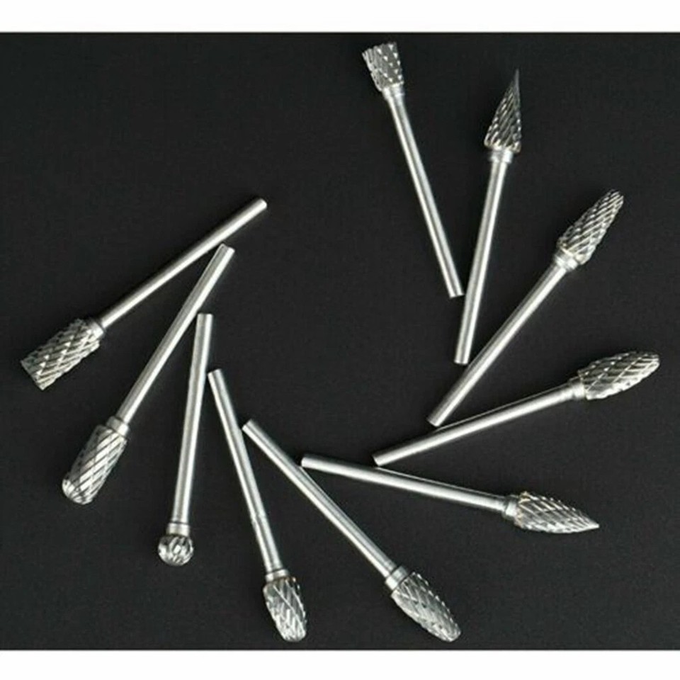 10PCS Tungsten Carbide Burrs Rotary Burr Set Head 1/8'' Shank Die ...