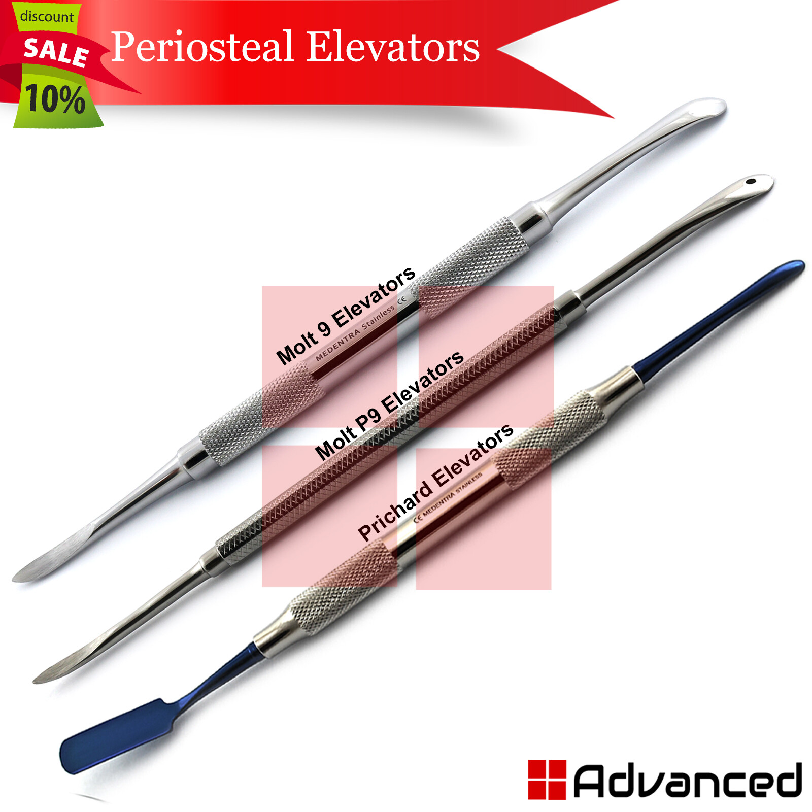 3Pcs Periosteal Elevators Prichard,Molt P9, Molt #9 Reflecting ...