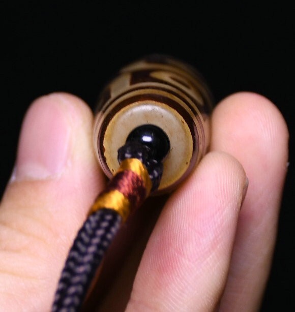 10CM Old Tibet Buddhism Agate 9 Eyes Pattern Dzi Beads Exorcize Amulet ...