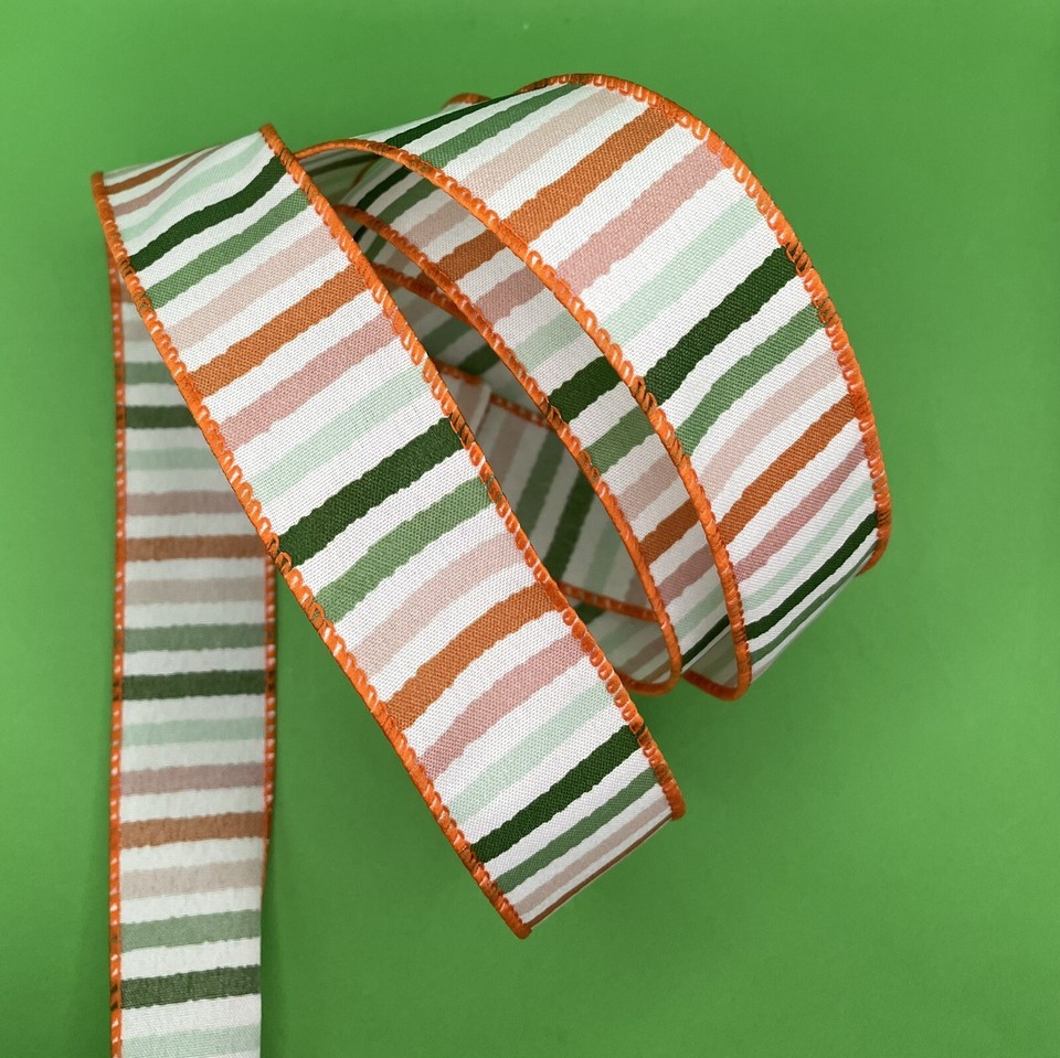 Spring Easter Trio Dot Stripe Carrot Ribbon 1.5"-2.5" X 5 Yards Ea ...