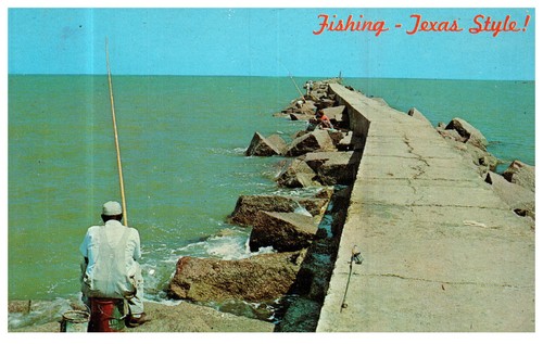 Texas Gulf Coast Fishing Jettie Breakwater Sea Wall Men c.1970 Vintage ...