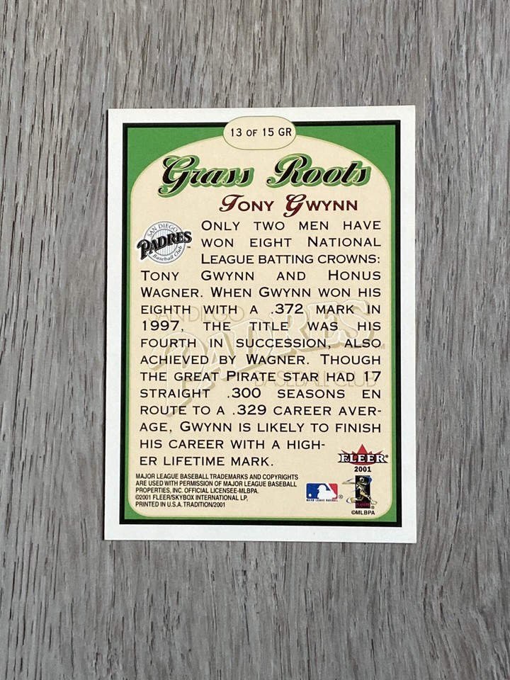 2001 MLB Fleer Tradition 'Grass Roots' | Tony Gwynn | #13 | San Diego ...