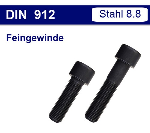 DIN 912 Zylinderschraube M8 - M16 Feingewinde 1,0 - 1,25 - 1,5 ...