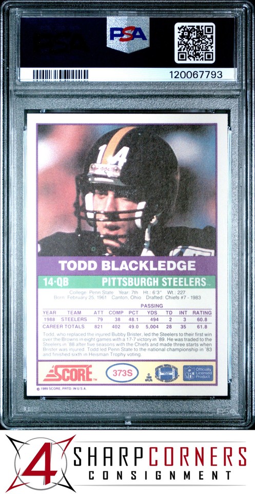 1989 SCORE SUPPLEMENTAL #373S TODD BLACKLEDGE STEELERS PSA 10 | eBay