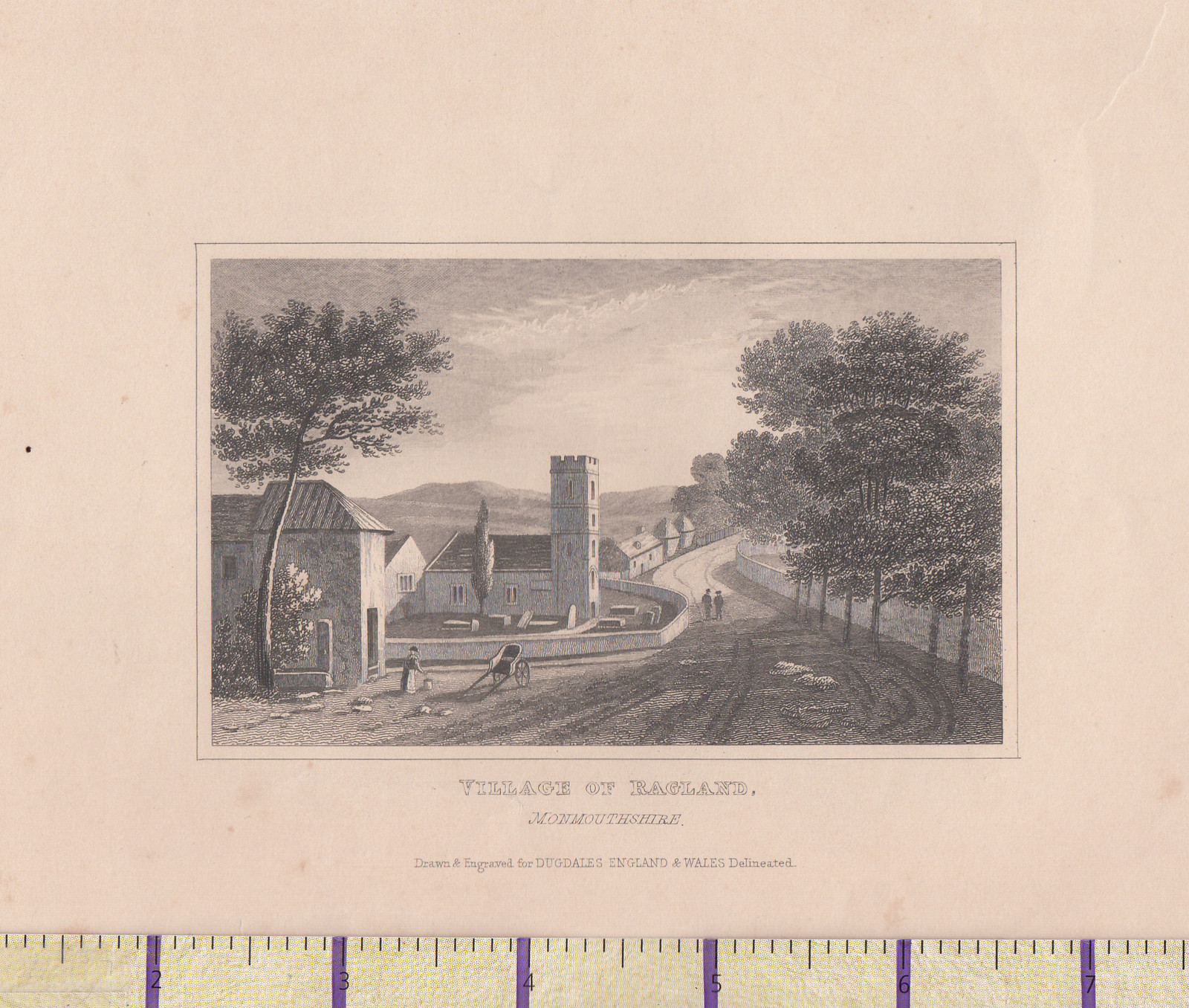 c1815 ANTIQUE SMALL GEORGIAN PRINT ~ VILLAGE OF RAGLAND ~ MONMOUTHSHIRE ...